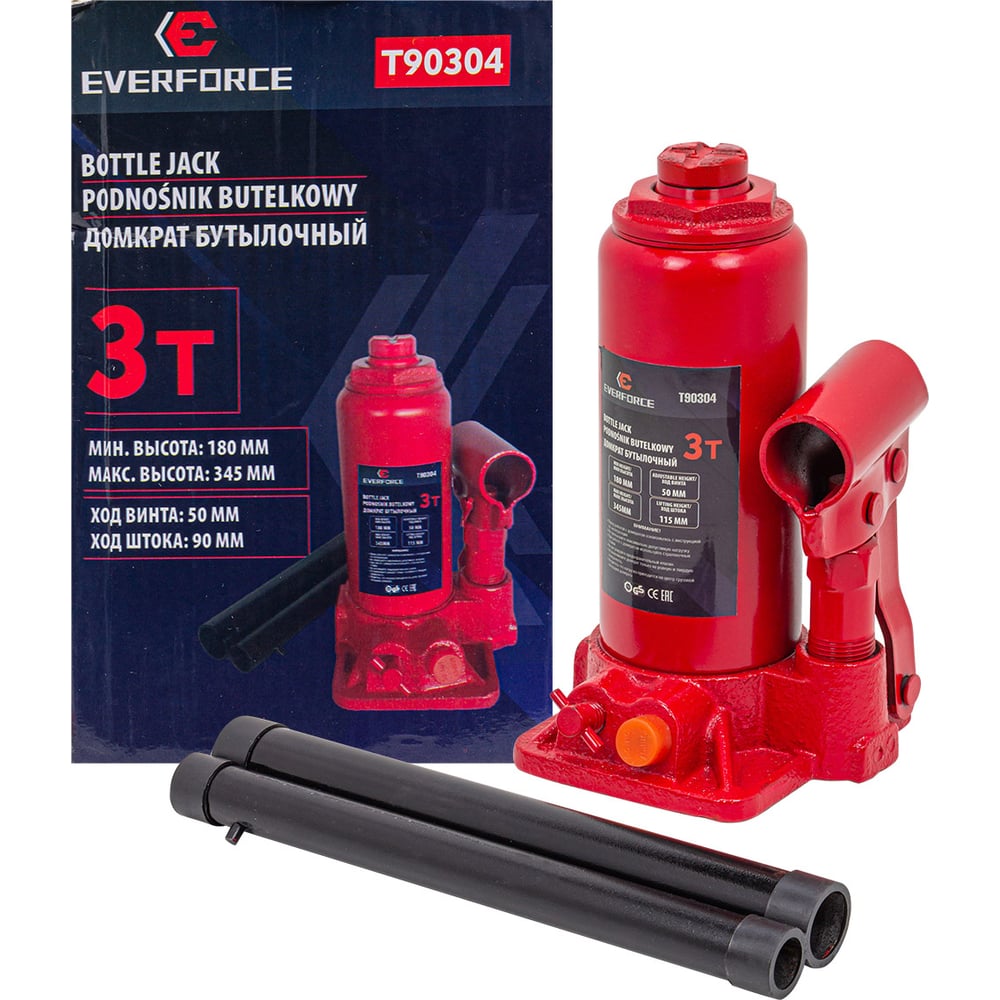 Бутылочный домкрат EVERFORCE 3т EF-T90304(52650) - купить для автосервиса и гаража по выгодной ...