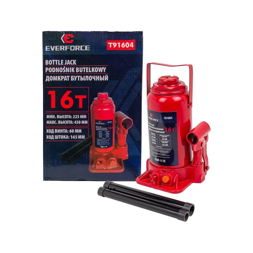 Домкрат бутылочный EVERFORCE 16т EF-T91604(52656) - купить для автосервиса и гаража по выгодной ...