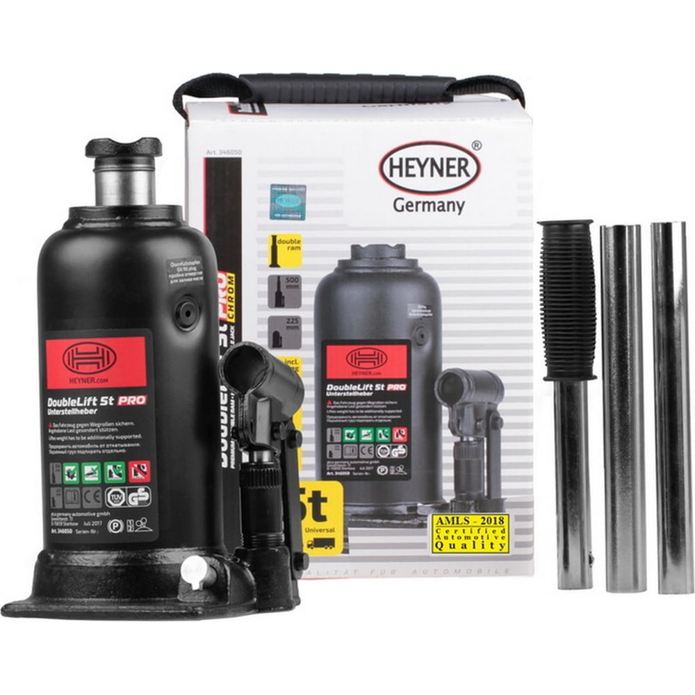 Бутылочный гидравлический домкрат Heyner 2-х ступенчатый h 225-500 мм, 5 т 346050 - купить для ...
