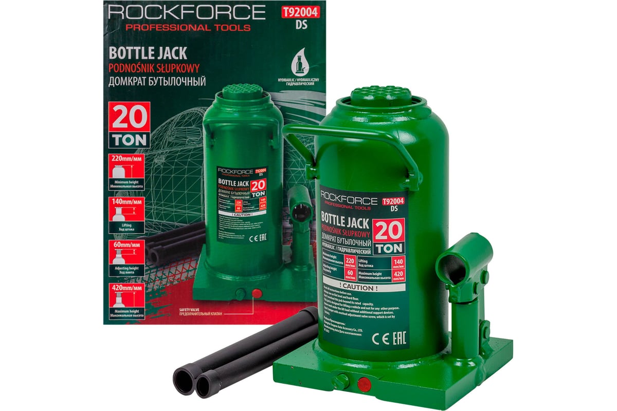 Домкрат бутылочный гидравлический Rockforce 20 тонн высота подхвата 220мм, высота подъема 420мм ...
