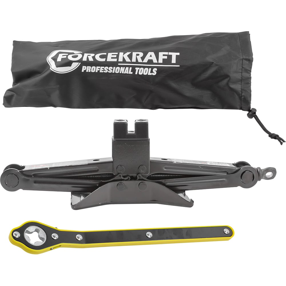 Механический домкрат Forcekraft ромб 2т с резиновой накладкой и трещоточной ручкой-воротком h ...