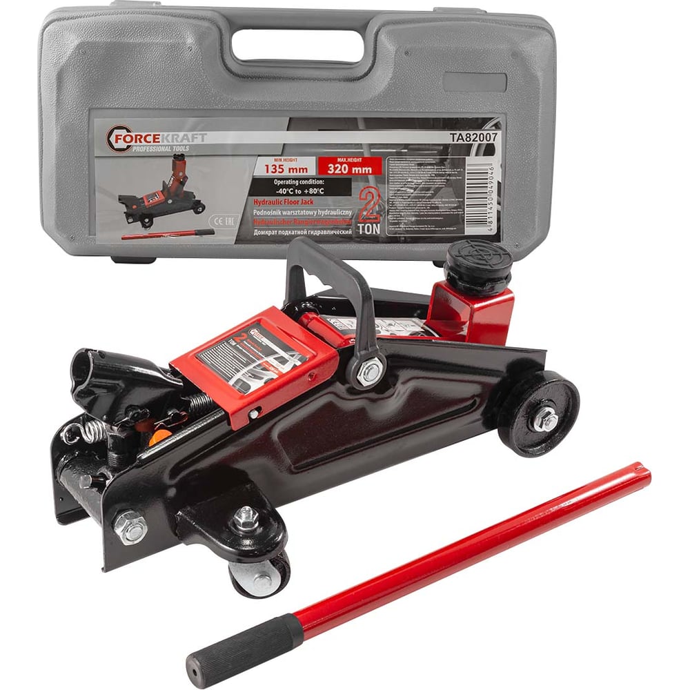 Подкатной гидравлический домкрат Forcekraft 2 т, h min - 135мм, h max - 320мм, в кейсе fk ...