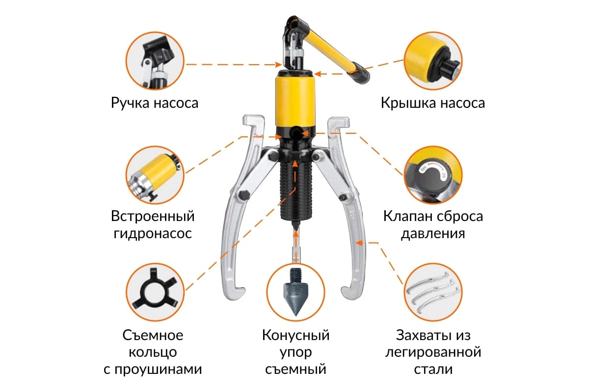 Гидравлический съёмник со встроенным насосом Car-tool 50 т CT-S0050 ...