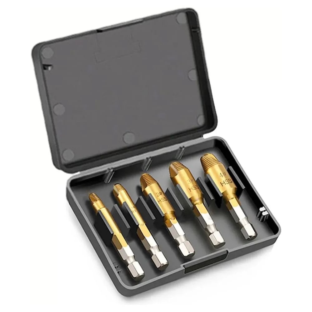 Экстракторы для выкручивания сломанных саморезов и болтов Vitatools набор 5 шт. с кейсом ...
