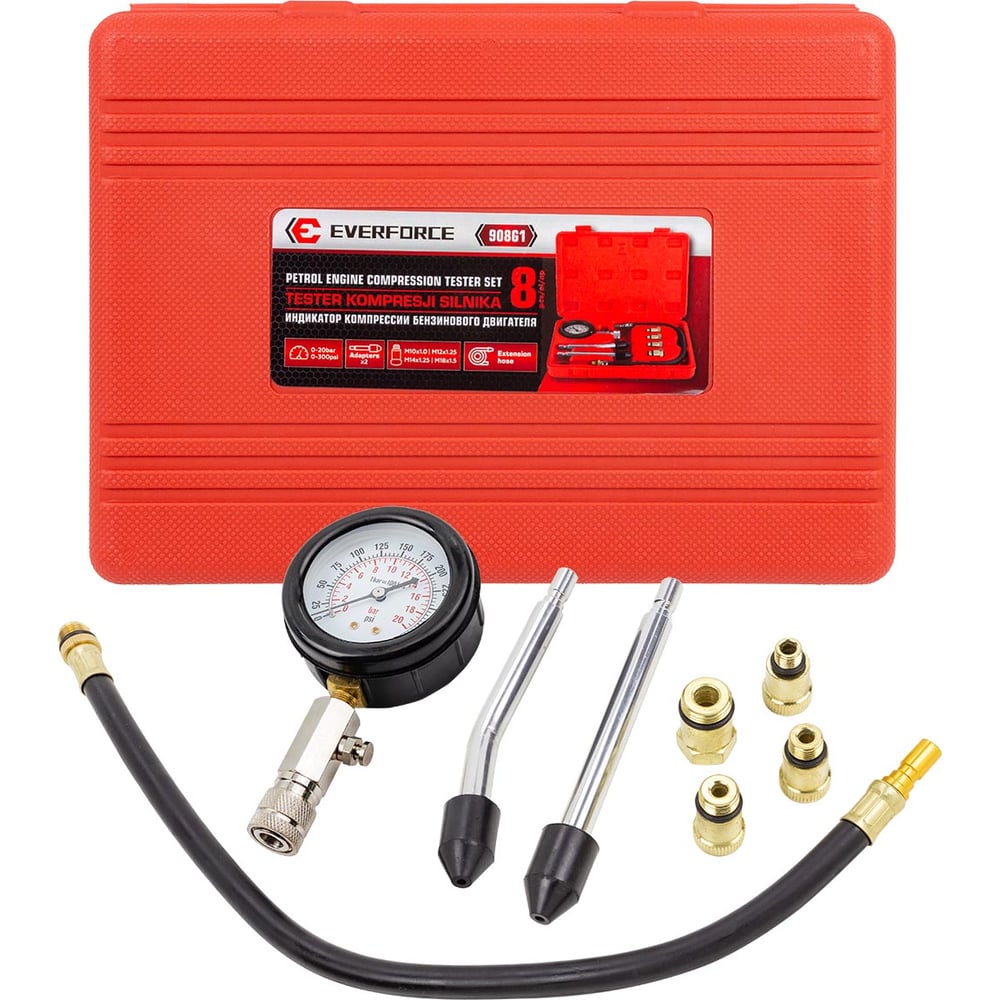 Индикатор компрессии бензинового двигателя EVERFORCE набор 8 предметов EF-908G1(61072 ...