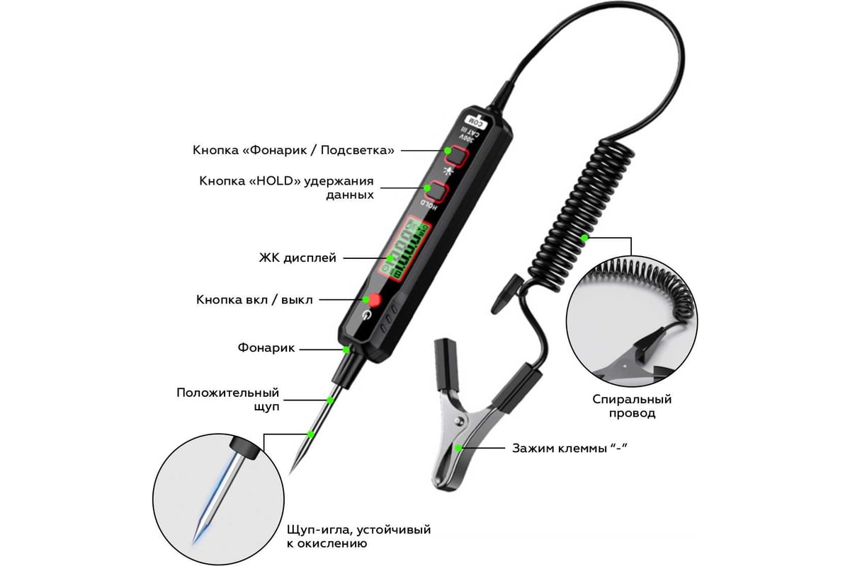 Тестер напряжения и обрыва цепи автомобильный iCarTool DC 100В IC-U100A - выгодная цена, отзывы ...