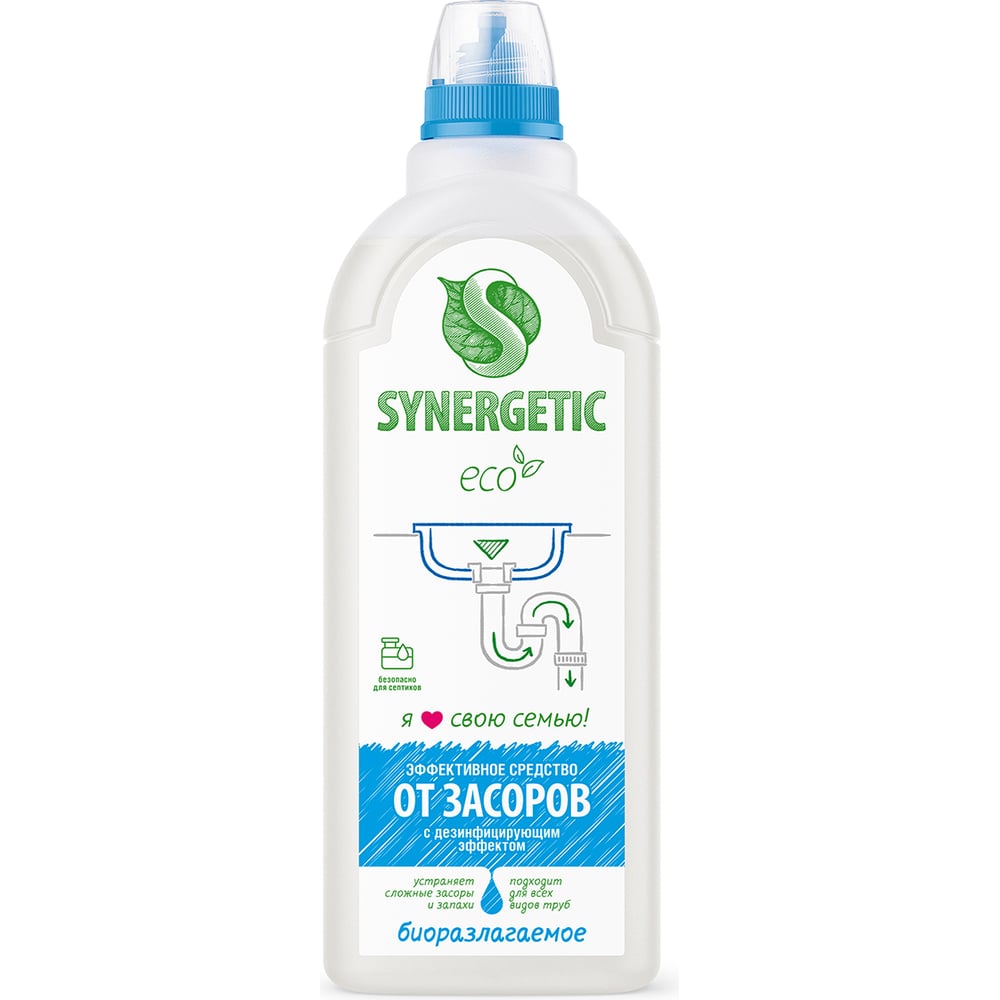 Средство для прочистки канализационных труб SYNERGETIC 1 л, биоразлагаемое, для всех труб и ...