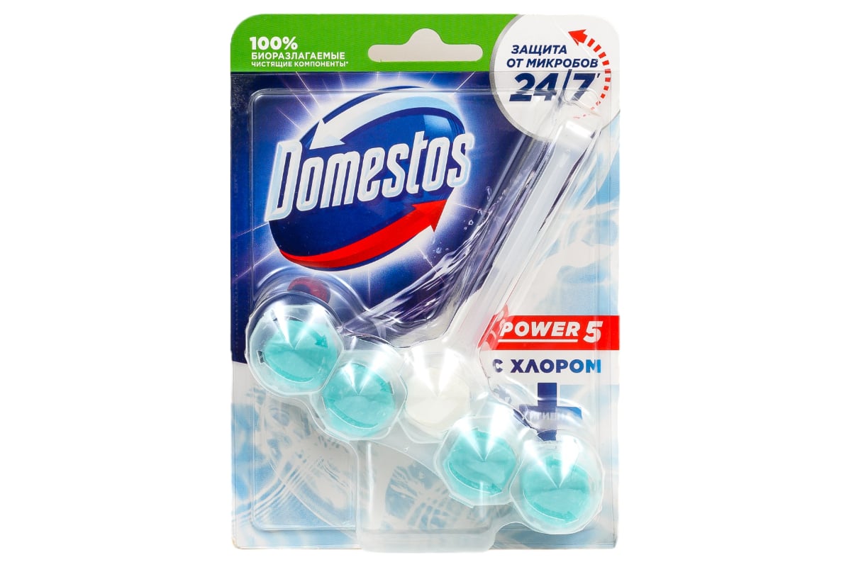 Блок для очищения унитаза DOMESTOS POWER 5 с хлором, кристальная ...
