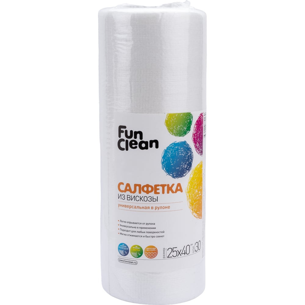 Сухая салфетка из вискозы Fun Clean универсальная, 25х40 см, 30 шт. в ...