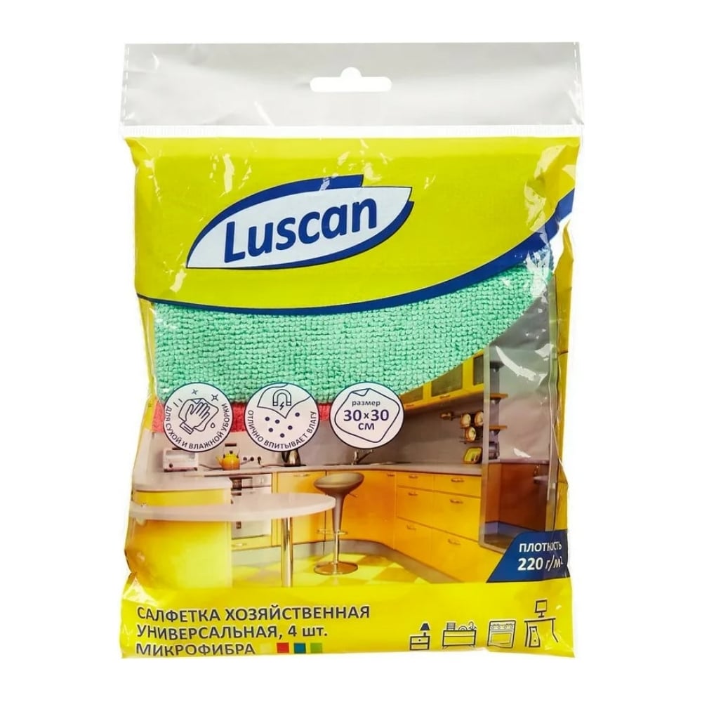 Хозяйственные салфетки Luscan универсальные, микрофибра, 220 г., 30x30 ...