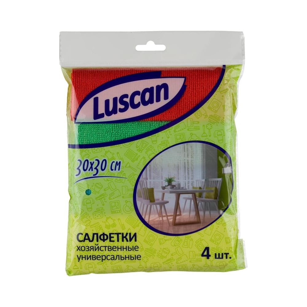 Хозяйственные салфетки Luscan микрофибра 30x30 см 220 гкв.м 4 штуки в упаковке 1604406 ...