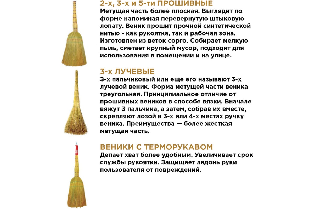 Натуральный веник-метла ЛЮБАША сорго, 5-ти прошивной, деревянный ...