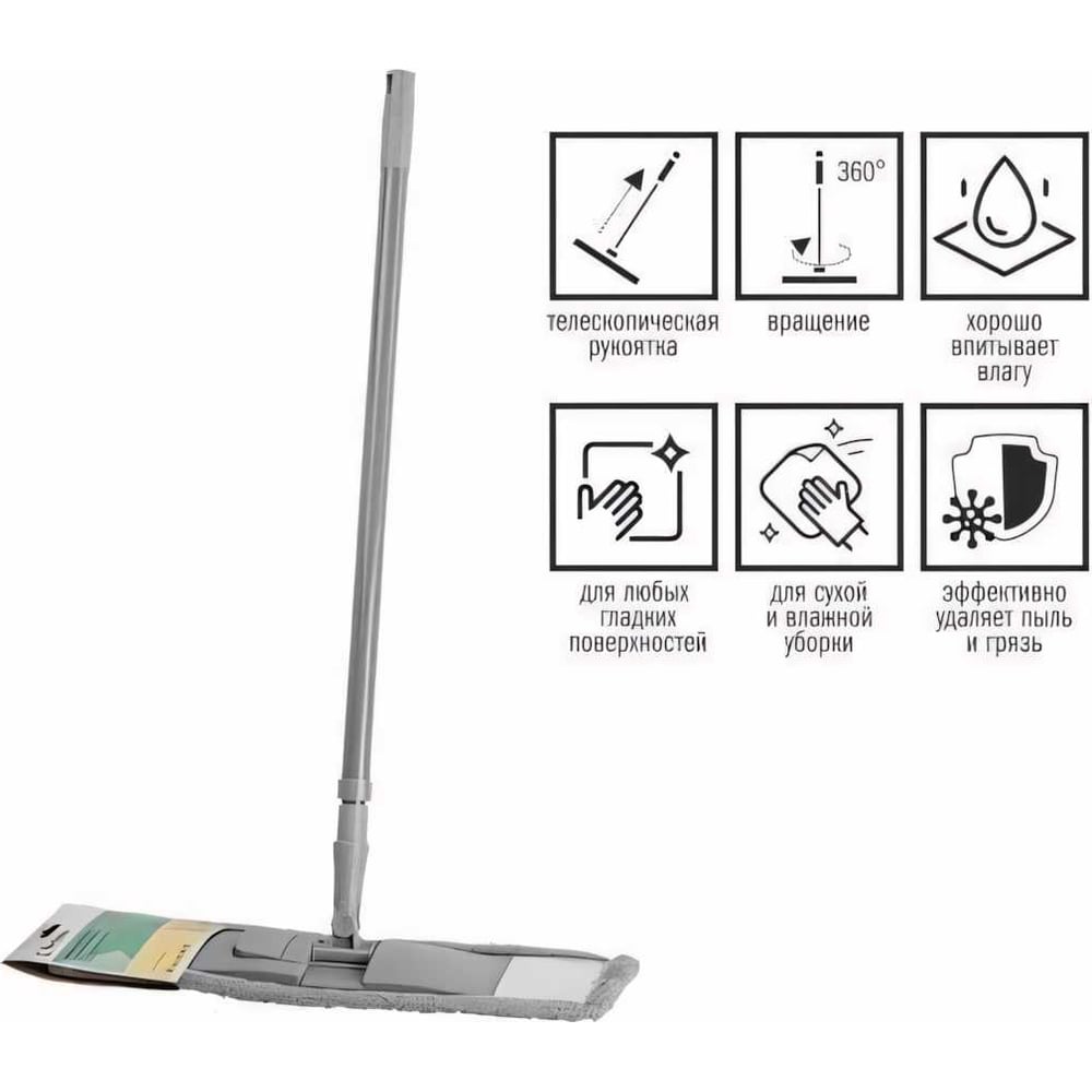 Швабра для пола с насадкой из микрофибры PERFECTO LINEA Solid серая 43 ...