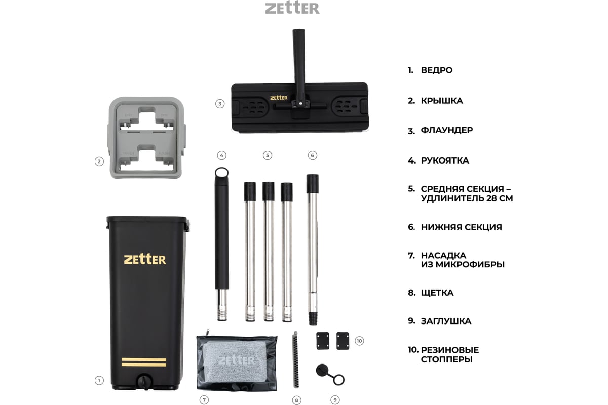 Швабра с отжимом и ведром ZETTER premium s (6,5 л) черное Home-bs-b ...