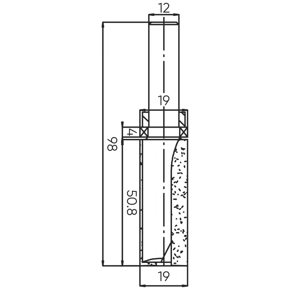 Фреза обгонная (верх. подш.) Z=2, 19x50.8x98 мм, s=12 мм Deltatools 06 ...