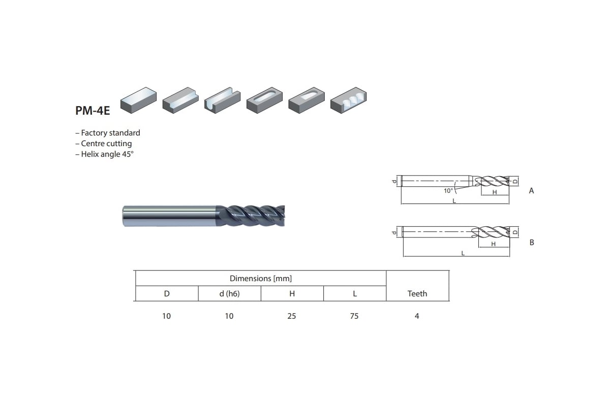Фреза монолитная 10х10х25х75 мм, Z4 ZCC-CT PM-4E-D10.0 - выгодная цена, отзывы, характеристики ...