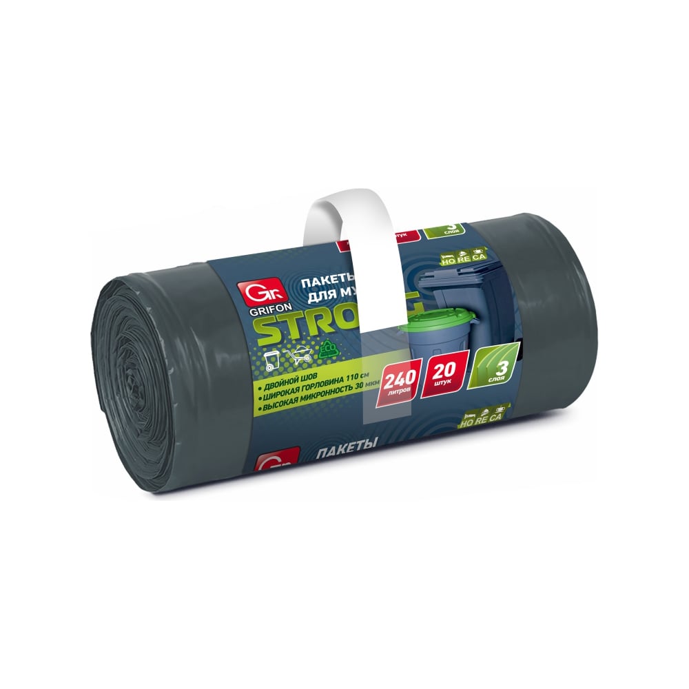 Пакеты для мусора STRONG HoReCa, 240 л, 20 шт в рулоне GRIFON 101-534 ...