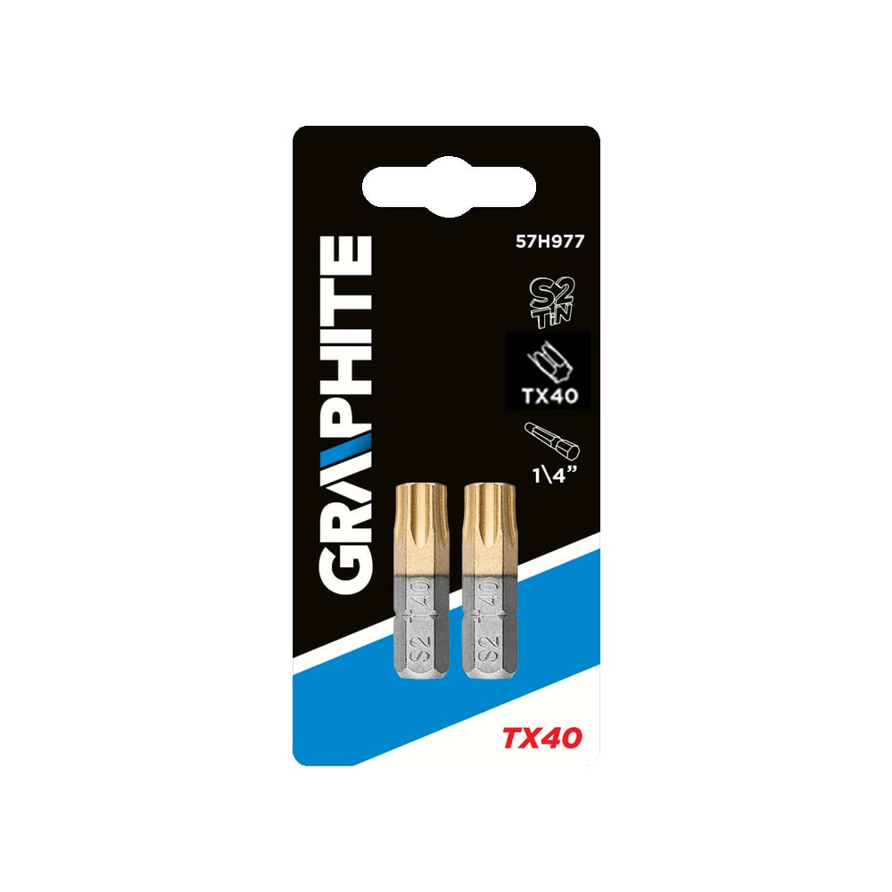 Биты Graphite HEX 40 x 25 мм 1/4" S2 + TiN 2 шт. 57H977 - выгодная цена ...