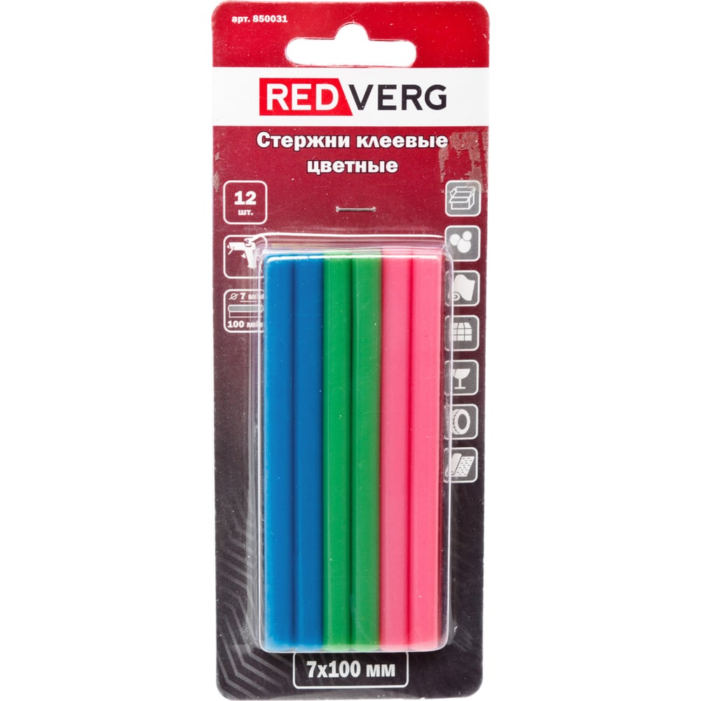 Клей для клеевого пистолета (7х100 мм; цветной; 12 шт.) REDVERG 850031 ...