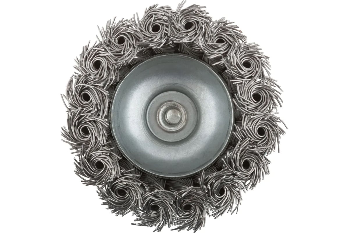 Корщетка, тип "чашка", со штифтом, стальная витая проволока, 75 мм MOS ...