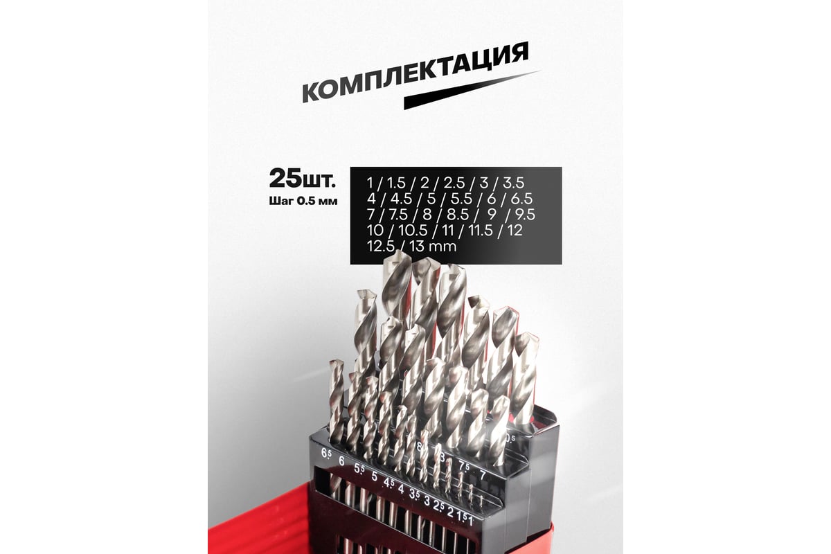 Набор сверл по металлу HSS 4241, 25 шт, 1-13 мм Forcekraft FK-924U25 ...