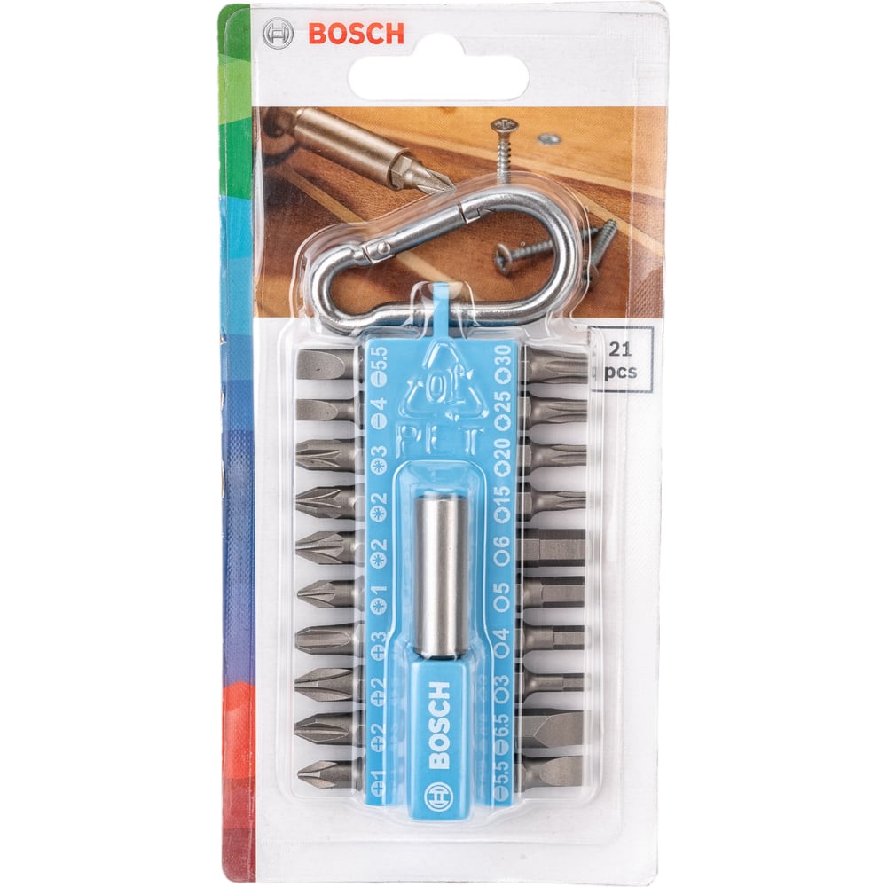 Набор 20 бит + держатель с карабином светло-синий Bosch 2607002822 ...