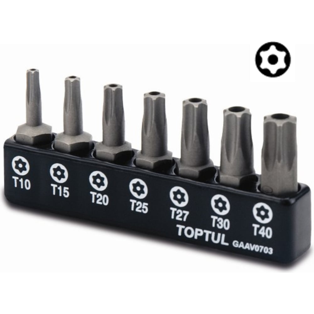 Набор бит TORX Т10-Т40, с отверстием, 7 шт TOPTUL GAAV0703 - выгодная ...