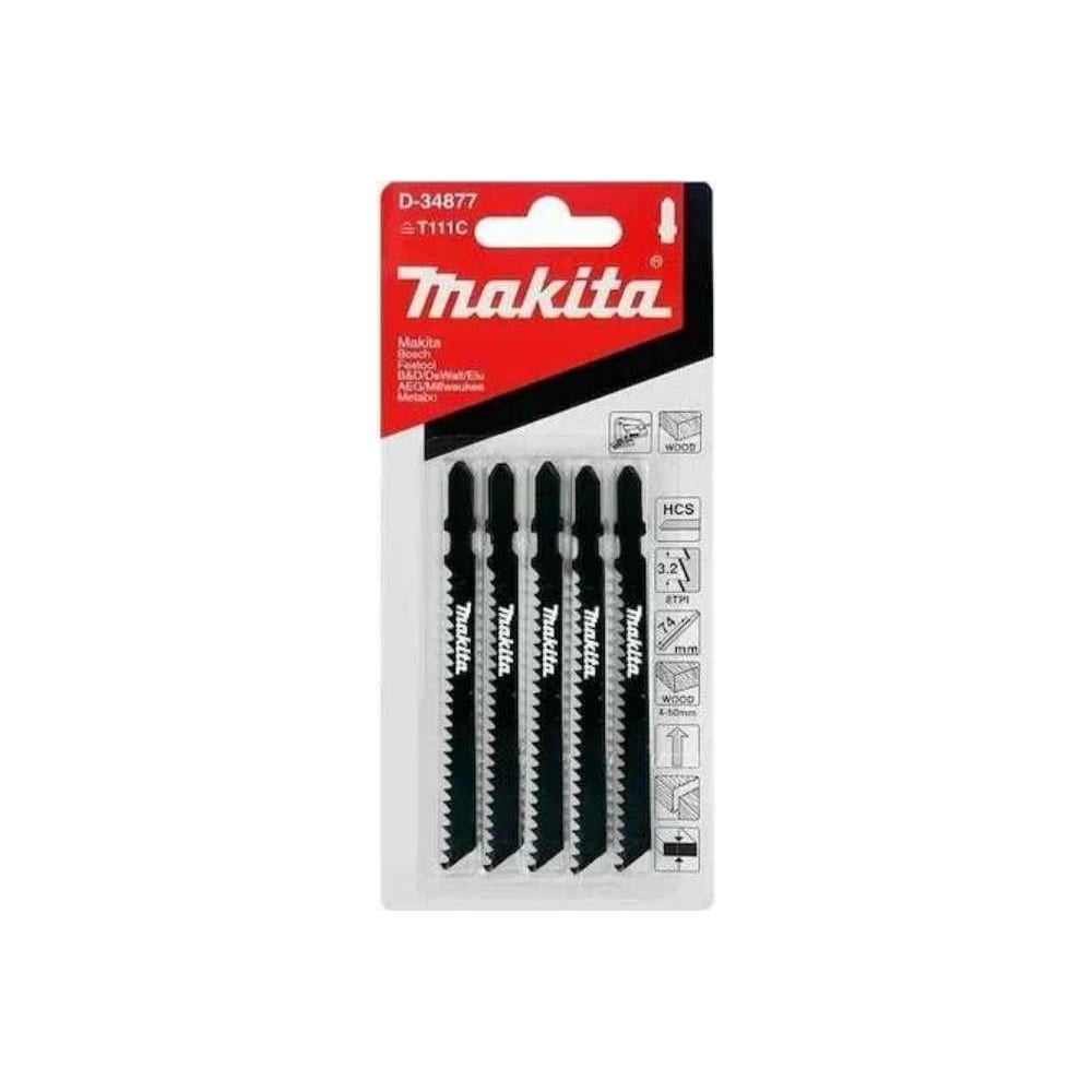 Лобзиковая пилка для дерева Basic 100x1.2 мм, 8TPI, 5 шт Makita D-34877 ...