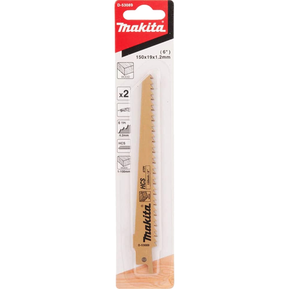Сабельная пилка для дерева 150x1.2 мм, 6TPI, 2 шт Makita D-53089 ...