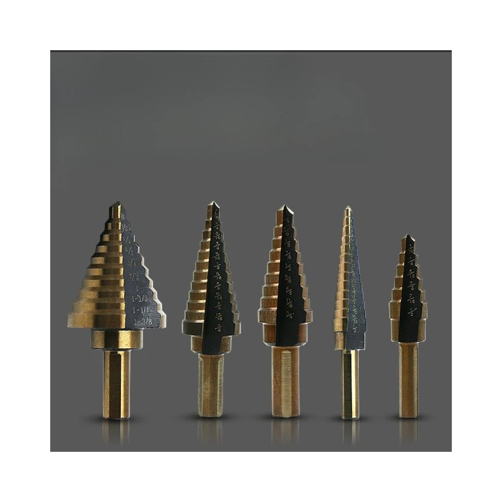 Набор из пяти ступенчатых сверл дюймового стандарта Vitatools nabor-sverlo-stupenchatoe-5 ...