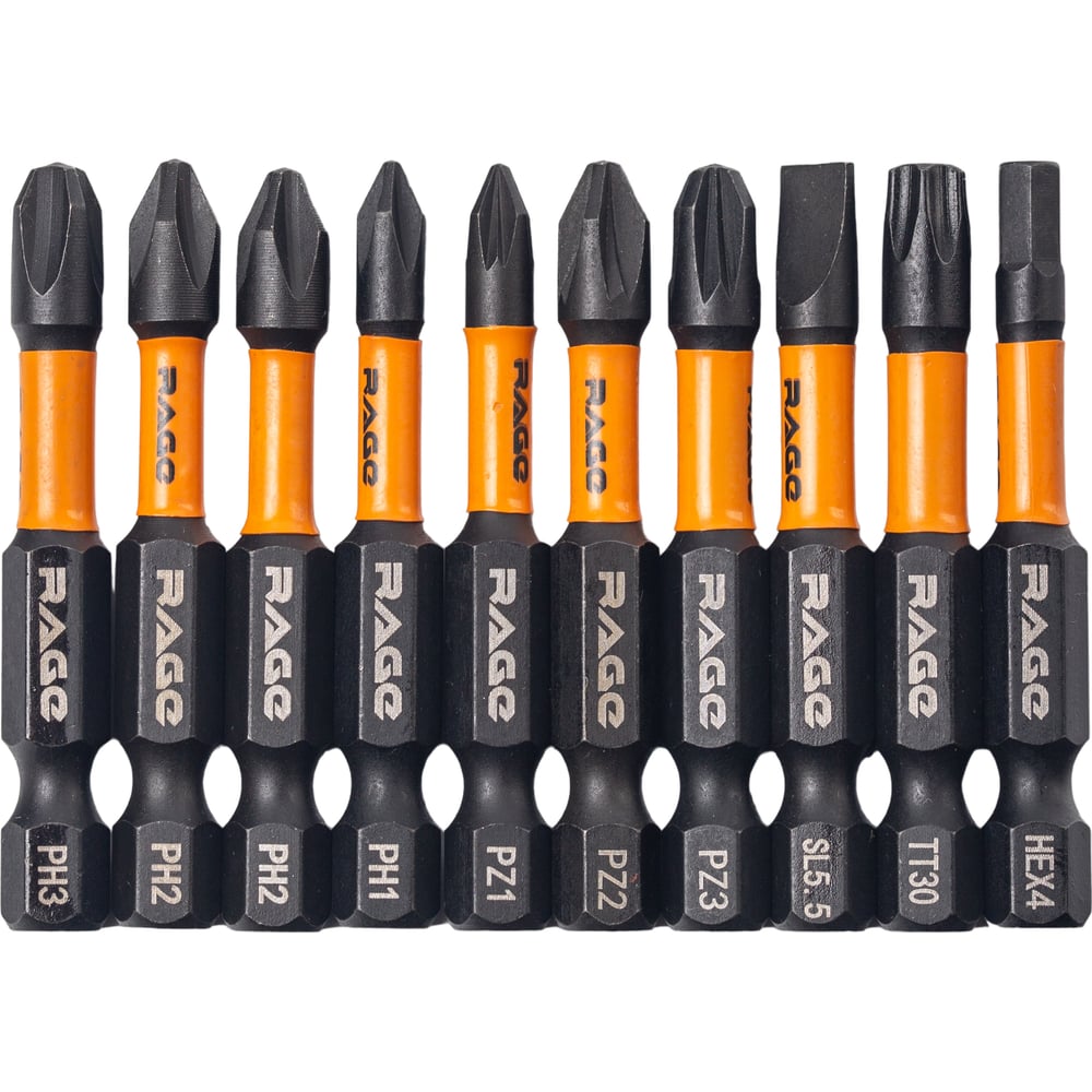 Набор бит ударных IMPACT S2, PH, PZ, SL, HEX, TORX x 50 мм, 10 шт By ...
