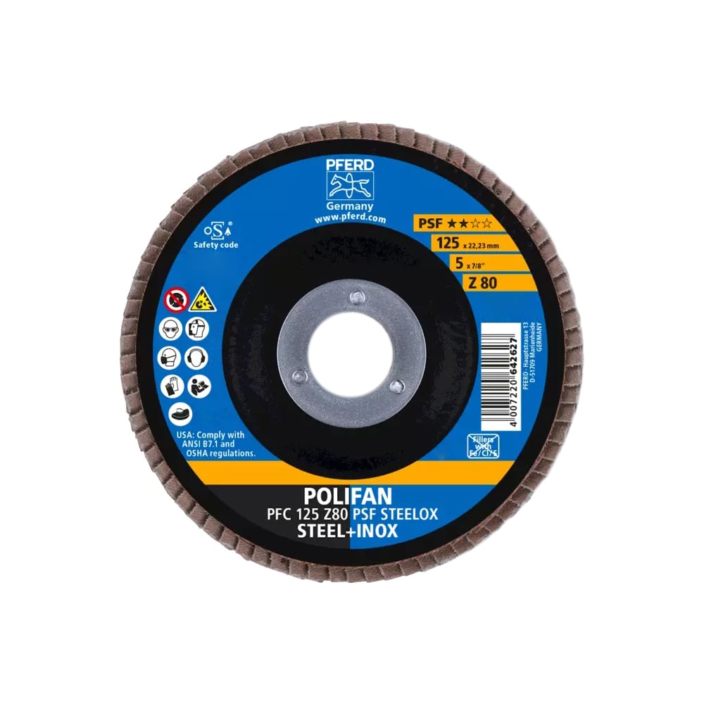 Круг шлифовальный лепестковый POLIFAN PFC PSF STEELOX (125х22 мм; Z80 ...