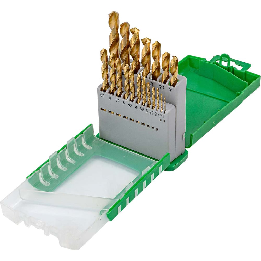 Набор сверл по металлу HSS TIN 19 шт, 1-10 мм, шаг 0.5 мм, в ...