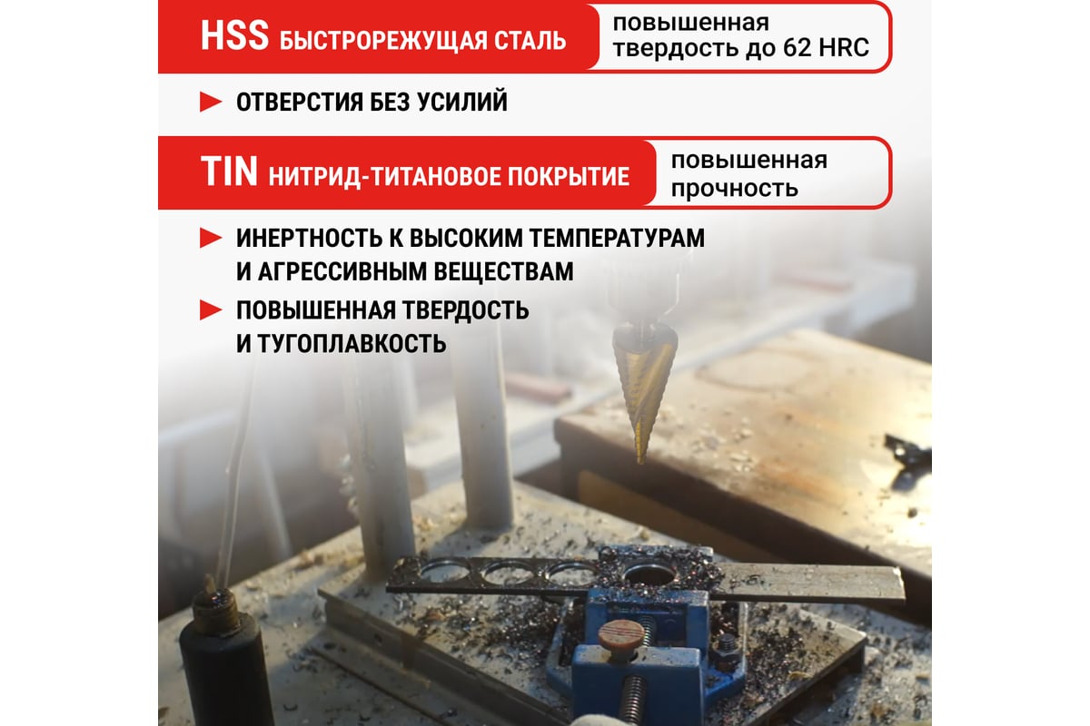 Сверло ступенчатое спиральное TiN с трехгранным хвостовиком 4-32 мм VIRA 551433 - выгодная цена ...