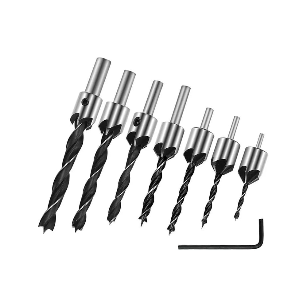 Свёрла с зенкером по дереву Набор 7 шт - 3мм, 4мм, 5мм, 6мм, 7мм, 8мм, 10мм, Vitatools по дереву ...