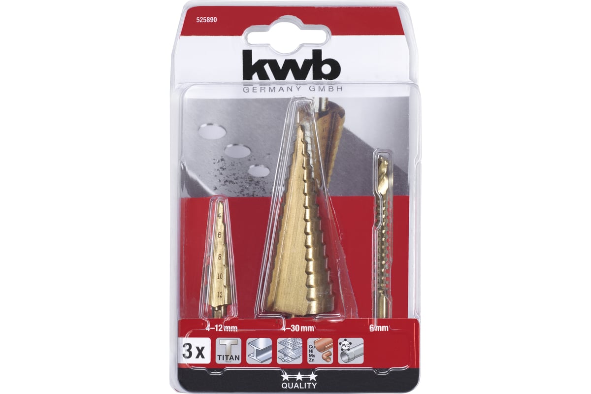 Набор ступенчатых сверл, 3 предмета kwb 525890 - выгодная цена, отзывы, характеристики, фото ...