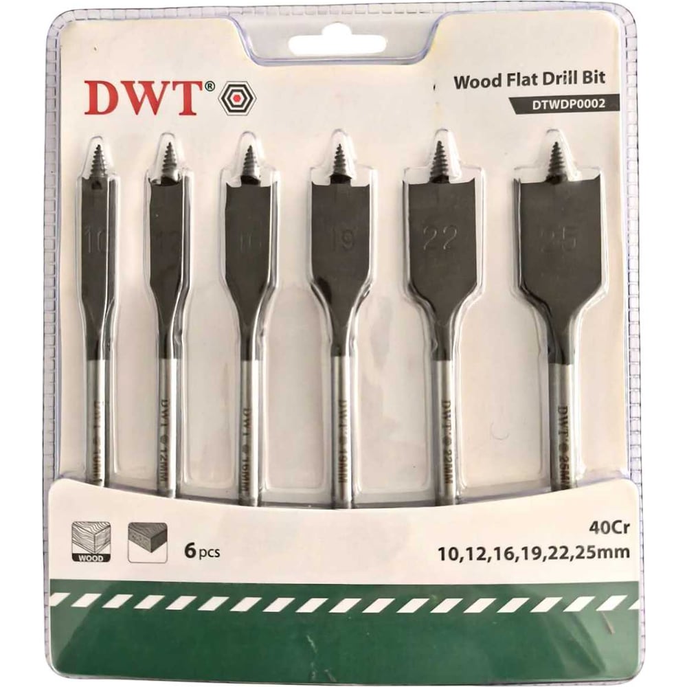 Набор перовых сверл DWT 10/12/16/19/22/25 мм,40Cr Xec1/4 DTWDP0002 ...