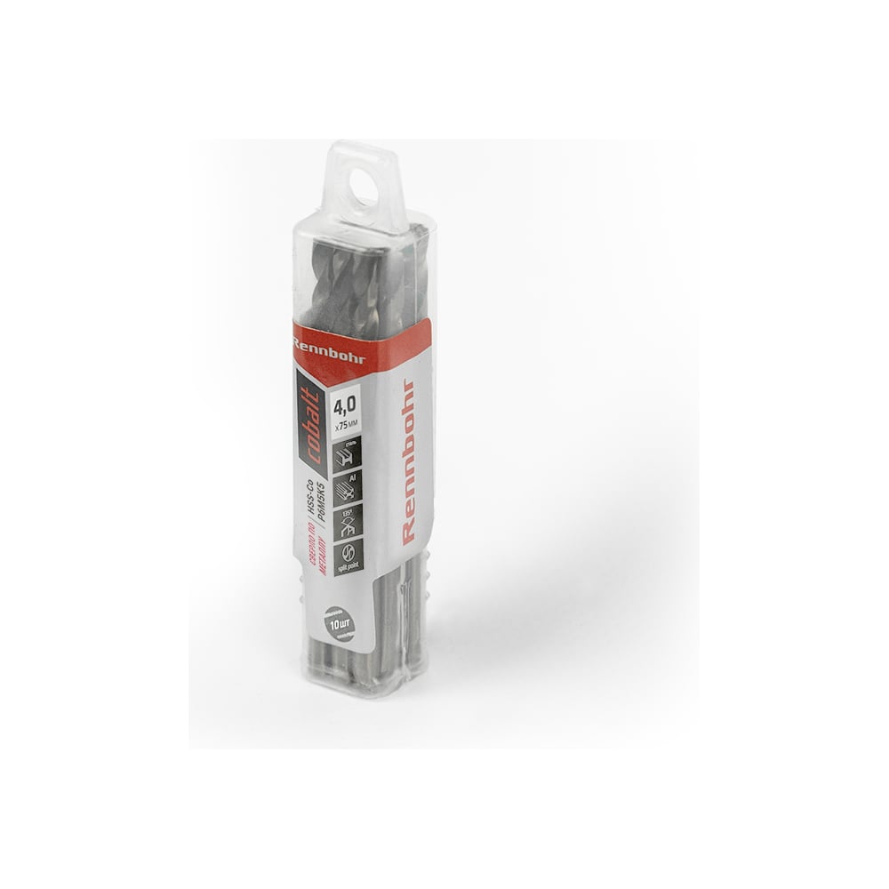 Сверло по металлу RENNBOHR COBALT PROM 4.0x75 мм, HSS-Co, Р6М5К5, 10 шт/уп 670040 - выгодная ...