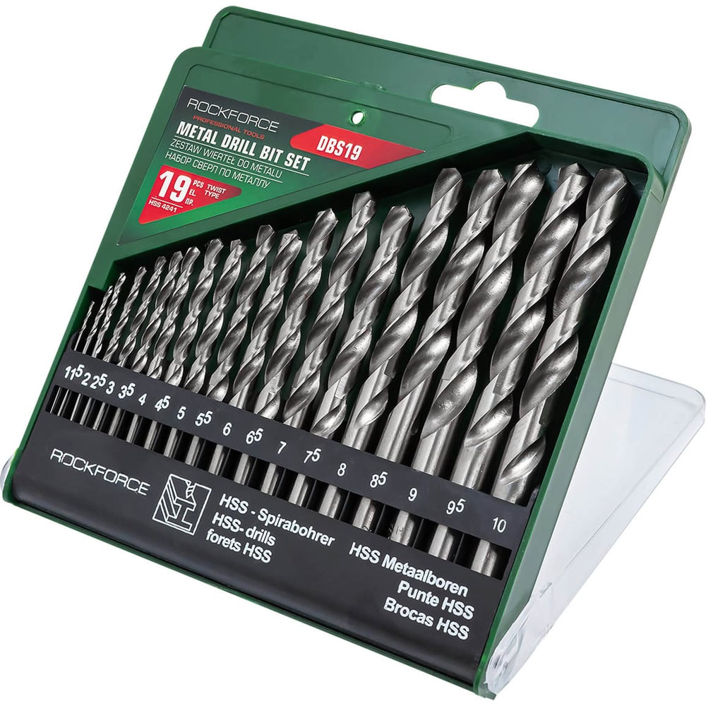 Набор сверл по металлу Rockforce HSS, 19 предметов(1/1.5/2/2.5/3/3.5/4/4.5/5/5.5/6/6.5/7/7.5/8/8 ...