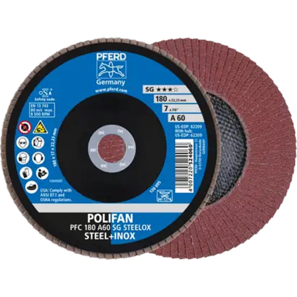 Круг шлифовальный лепестковый PFERD PFC 180 A60 SG STEELOX (167854 ...