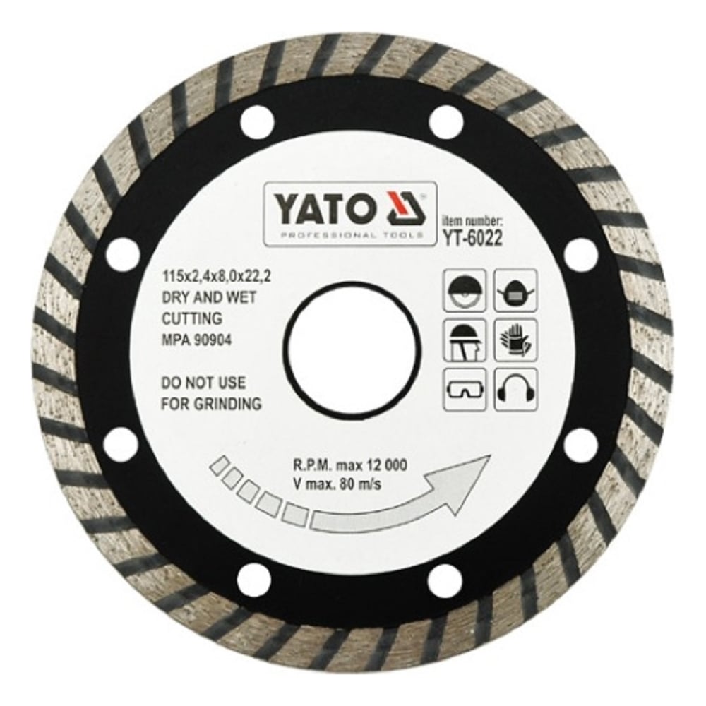 Диск алмазный отрезной универсальный TURBO 115х22.2 мм YATO YT-6022 ...