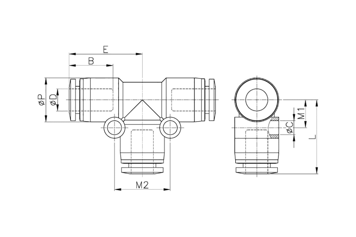 Фитинг Т-образный пластиковый 6 мм CDC Pneumatics PUT06 - выгодная цена ...