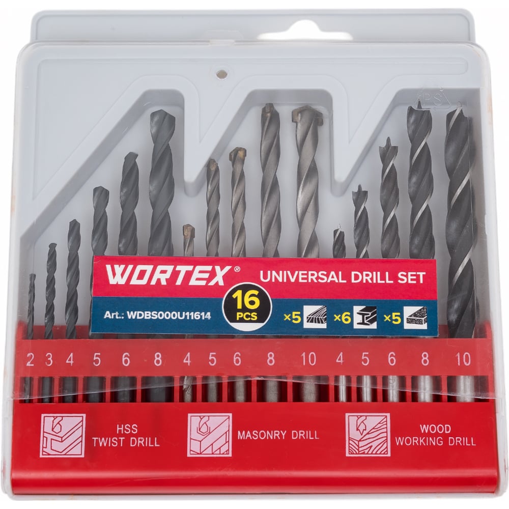 Набор сверл по дереву/металлу/бетону 16 шт WORTEX WDBS000U11614 - выгодная цена, отзывы ...
