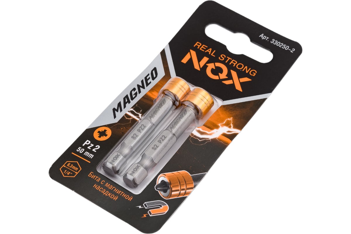 Бита с магнитной насадкой MAGNEO (2 шт; Pz2х50 мм; карта; Е6.3) NOX ...