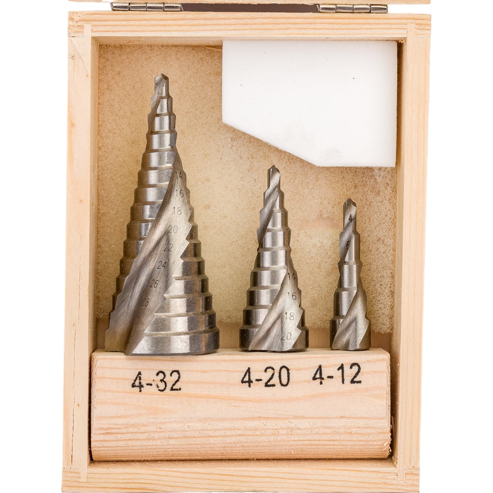 Набор сверл ступенчатых 3 шт, 4-12/4-20/4-32 мм, HSS 4241, в кейсе Rockforce RF-44730S(49321 ...