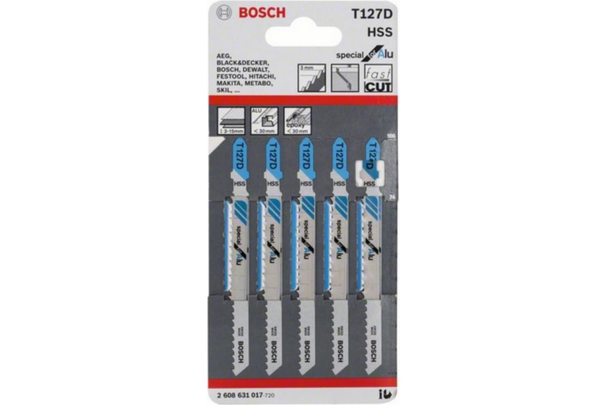 Набор пилок для лобзика по металлу (74 мм; 5 шт.) HSS T127 D Bosch 2 ...