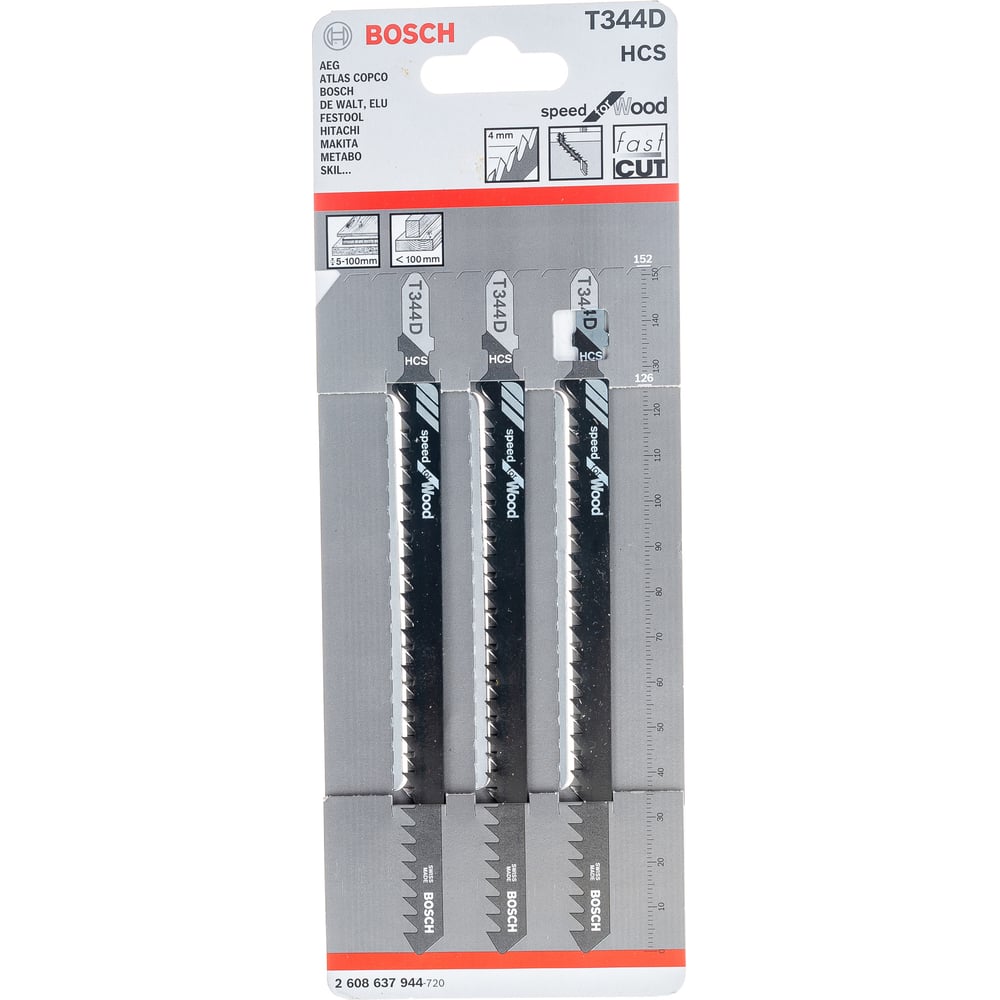 Пилки для лобзика по дереву T344D HCS (126 мм) 3 шт. BOSCH 2608637944 ...