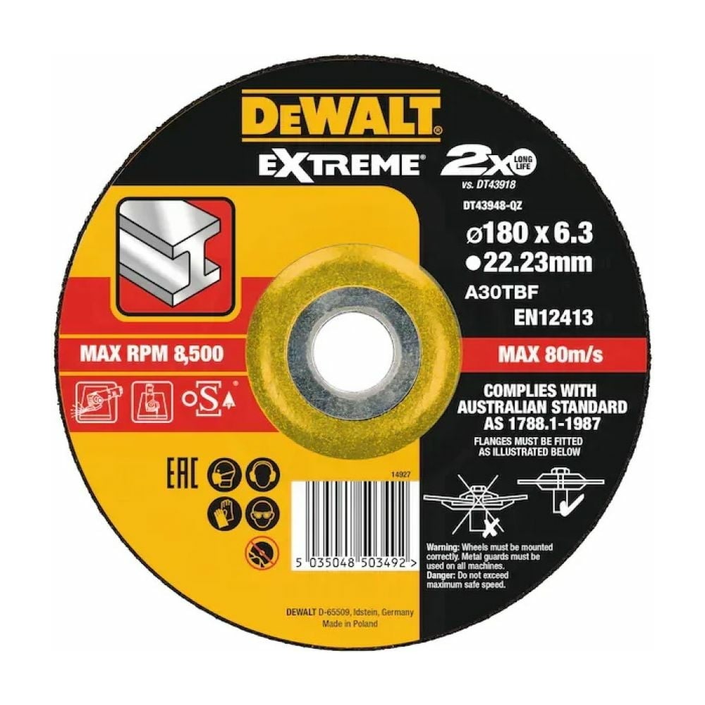 Круг зачистной по металлу EXTREME 180x6.3x22.23 мм, тип 27 Dewalt ...