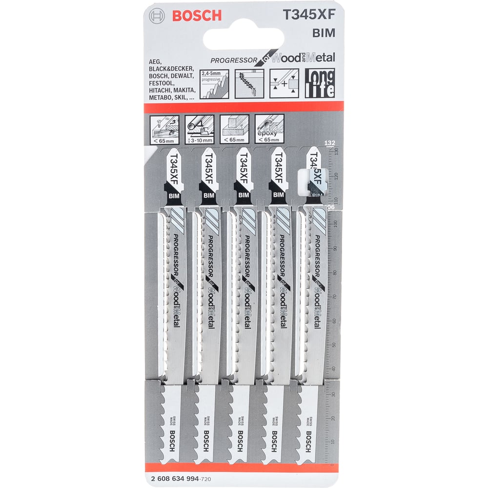 Пилки для лобзика универсальные (106 мм; 5 шт.) T345XF Bosch 2.608.634 ...