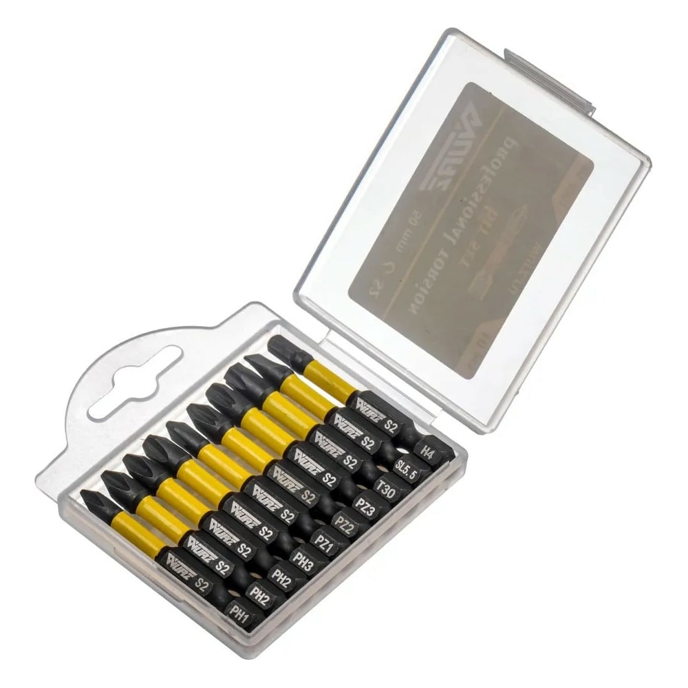 Набор торсионных бит 50 мм, PH1,PH2x2,PH3,PZ1,PZ2,PZ3,T30,SL5.5,H4, 10 шт WURZ 4201 - выгодная ...